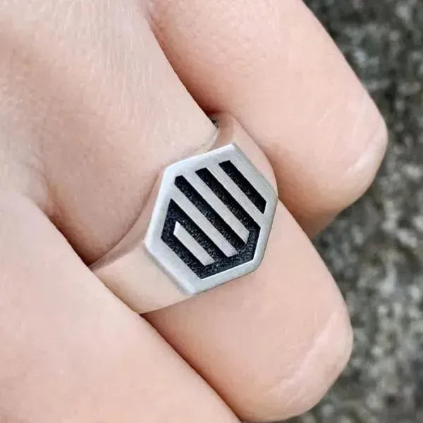 Kufi Allah Signet Ring, Sterling Silver Signet Ring, God Ring, Hexagon Signet Ring, Geometric ...
