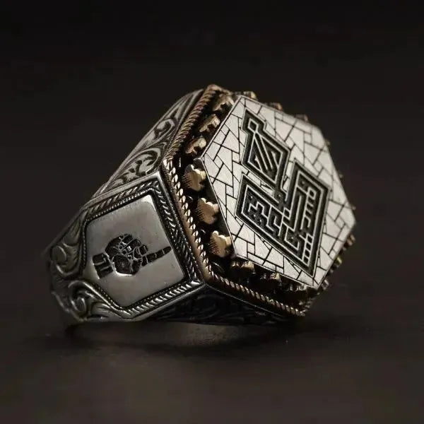 Sterling Silver Hexagon Ring for Men, Silver Hasbi Allah Ring ...