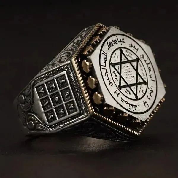 Sterling Silver Prophet Solomon Seal Men Ring, Abjad Table Ring, Star ...